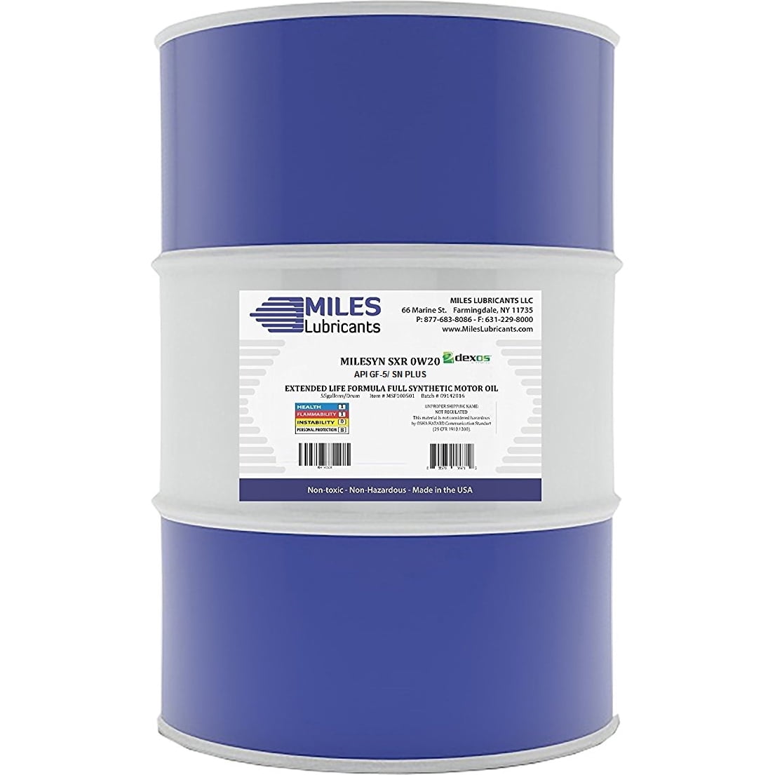 Milesyn SXR 0W20 API GF-6/SN, Full Synthetic Motor Oil, 55-Gallon Drum ...