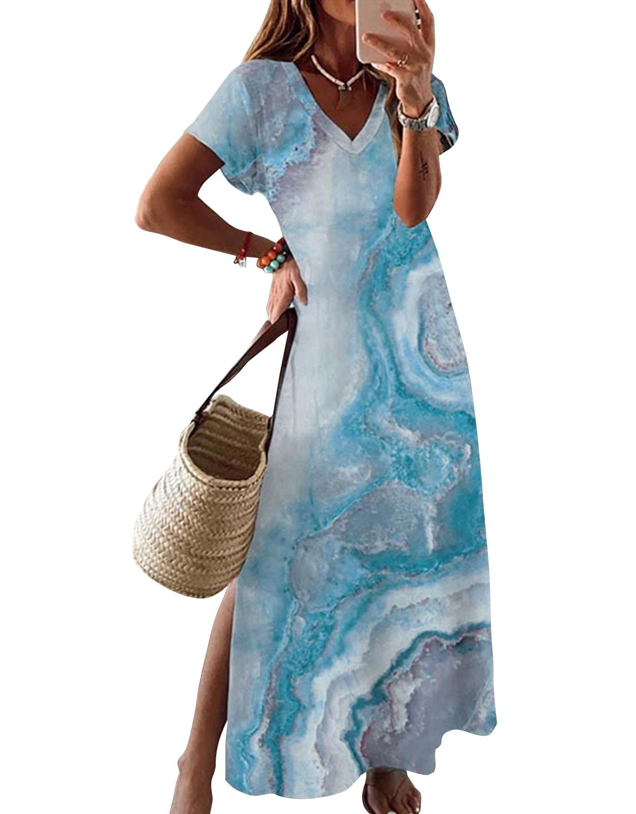 Alsol Lamesa V Neck Summer Dress for Women Plus Size Short Sleeve ...