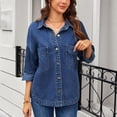 Button Down Denim Jacket For Women Collared Long Sleeve Loose Fit Coats ...