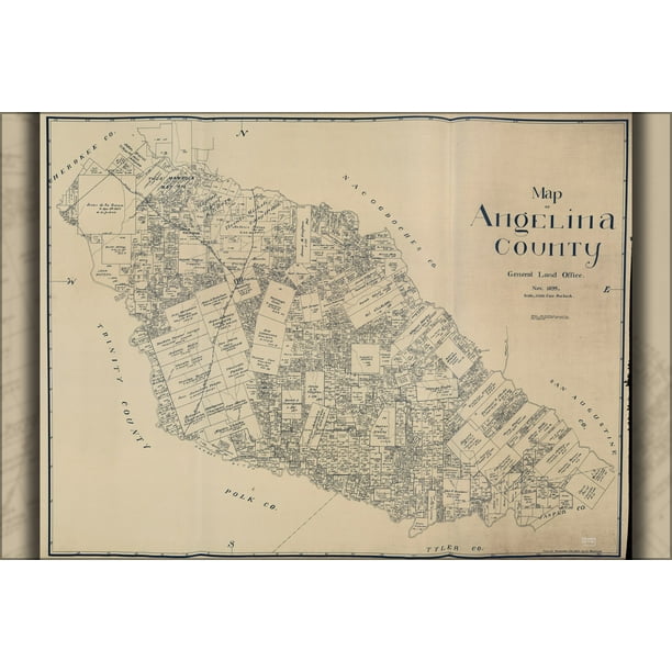 24"x36" Gallery Poster, Map of Angelina County texas 1935 - Walmart.com