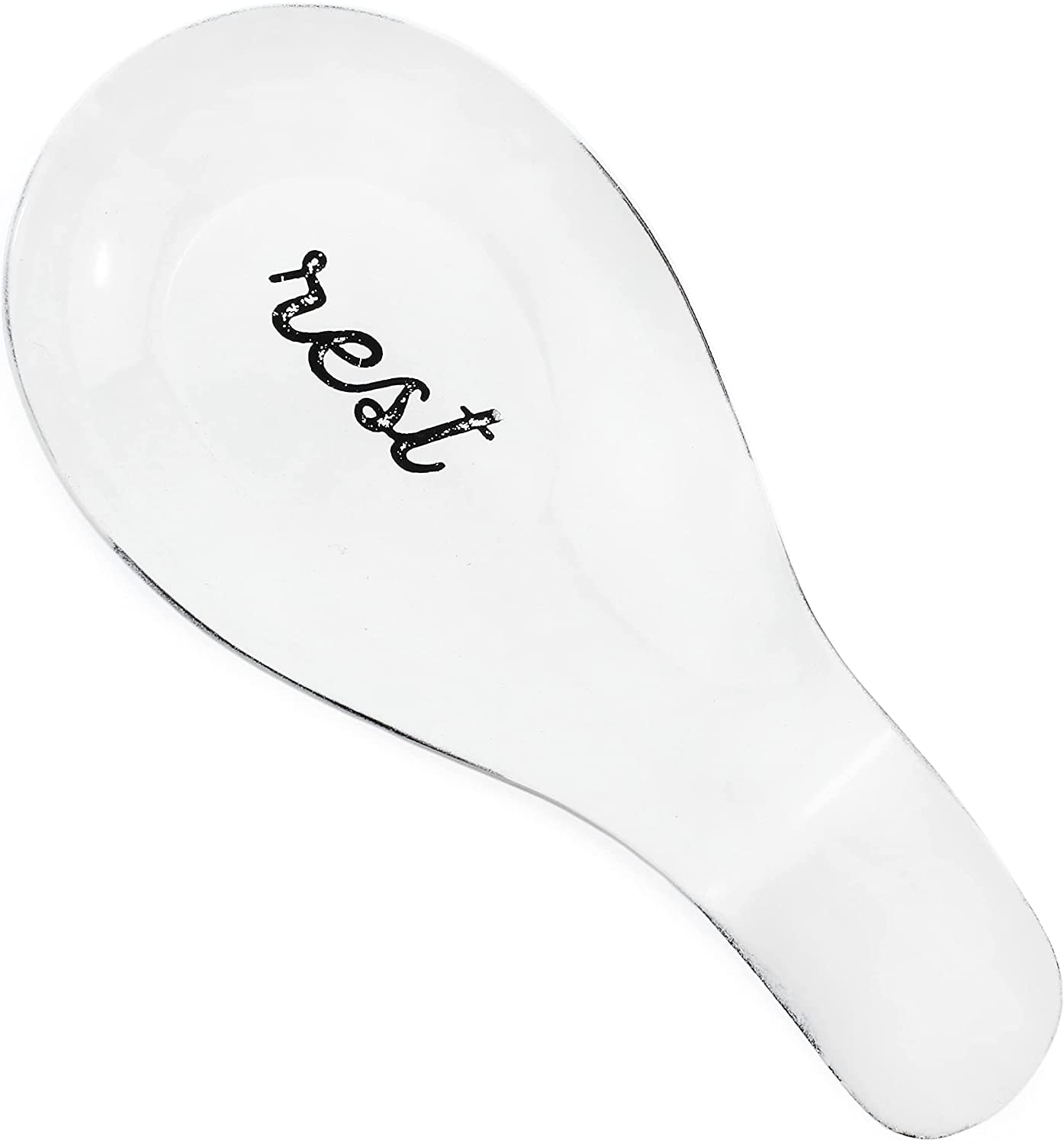 AuldHome Farmhouse White Spoon Rest, Distressed Enamel Ceramic Spoon ...