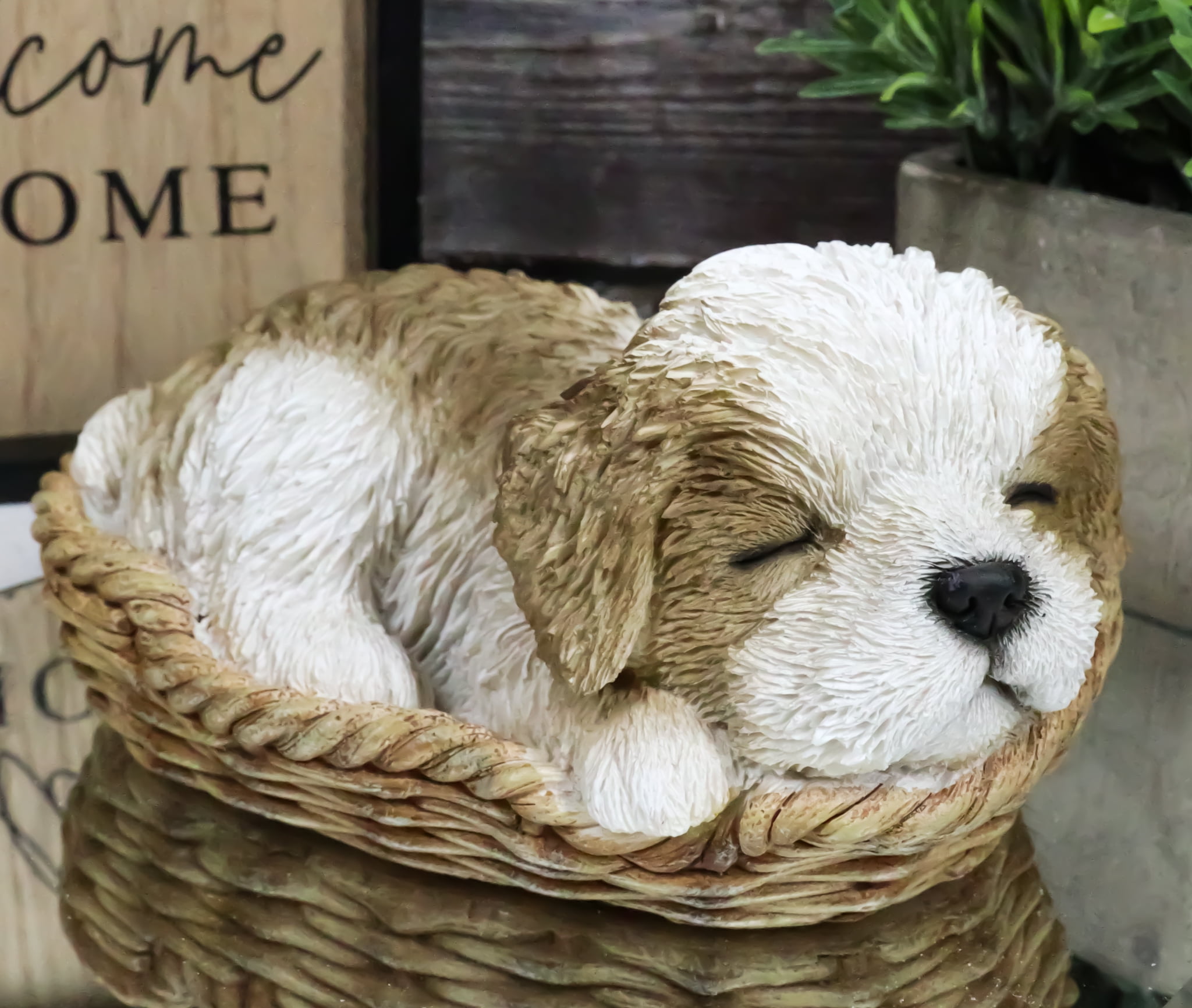 Realistic Life Like Shih Tzu Sleeping In Wicker Basket Statue Puppy Dog ...