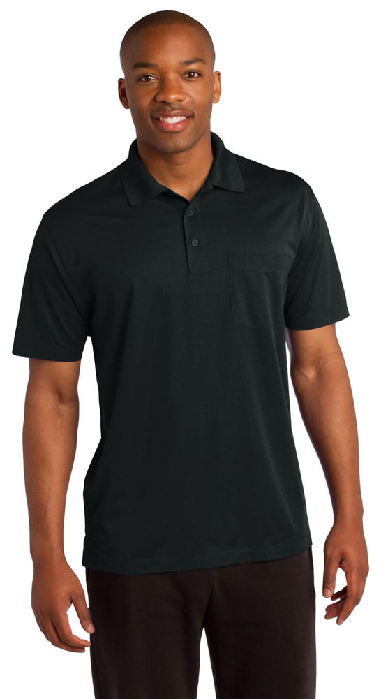 Sport-Tek ST651 Sport-Wick Mens Pocket Polo Shirt - Black - 3X-Large ...