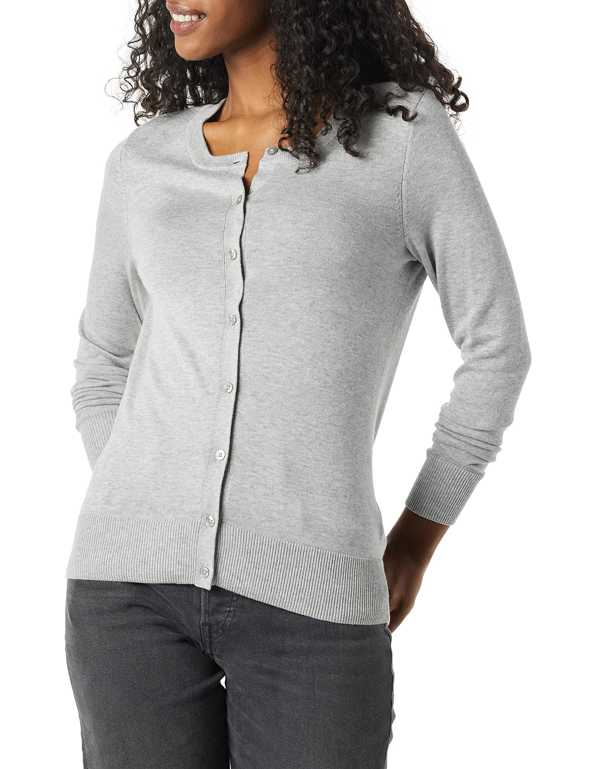 Lezmore Womens Button Down Crew Neck Long Sleeve Soft Knit Cardigan