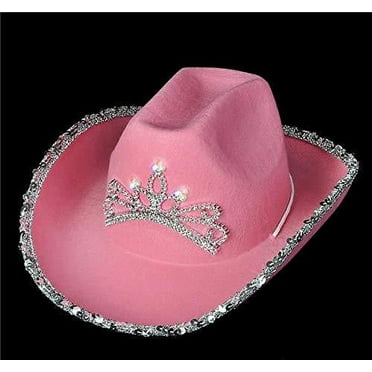 Light Up Pink Cowboy Hat LED Tiara Blinking Girls Flashing Cowgirl ...