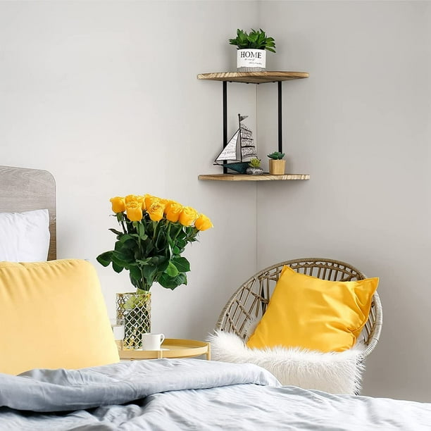 2-Tier Corner Shelf Wall Mount Floating Shelves for Bedroom Living Room ...