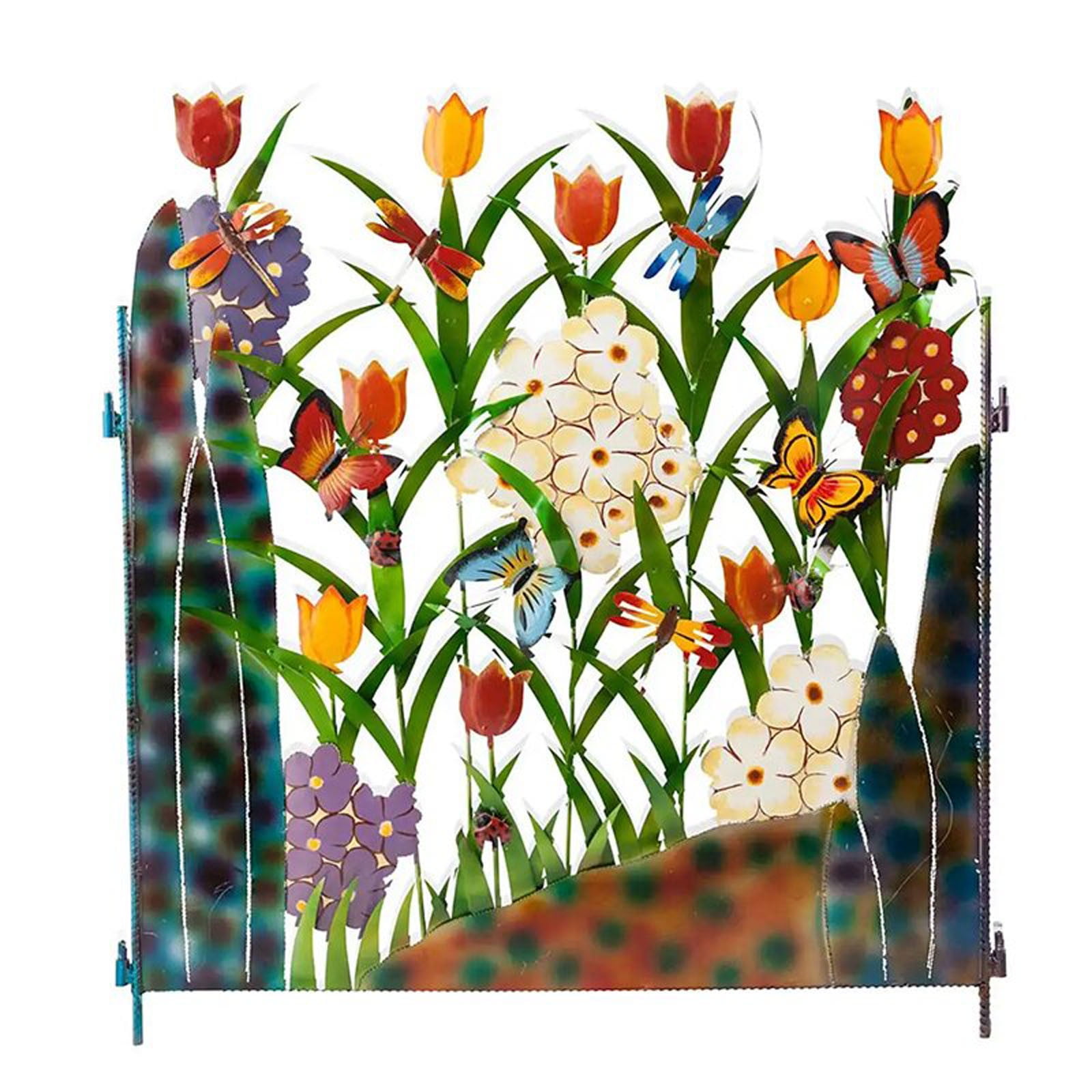 Garden for Large And Flower Screen Metal 3-Panel Colorful Garden Patio ...