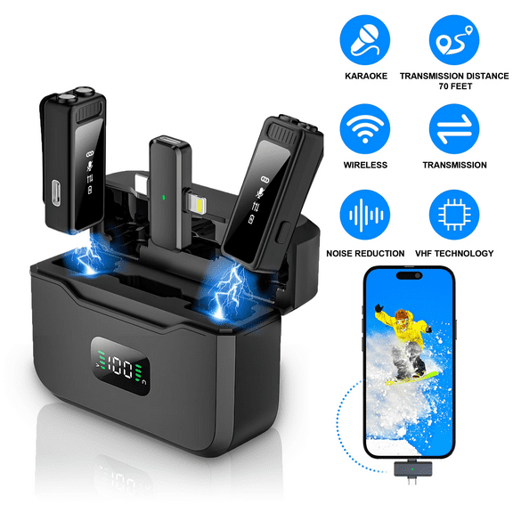 FIFINE M9 Dual Wireless Lavalier Microphones with Receiver for iPhone ...