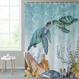SUNOLIFE Sea Turtle Waterproof Shower Curtain Ocean Beach Bathroom ...