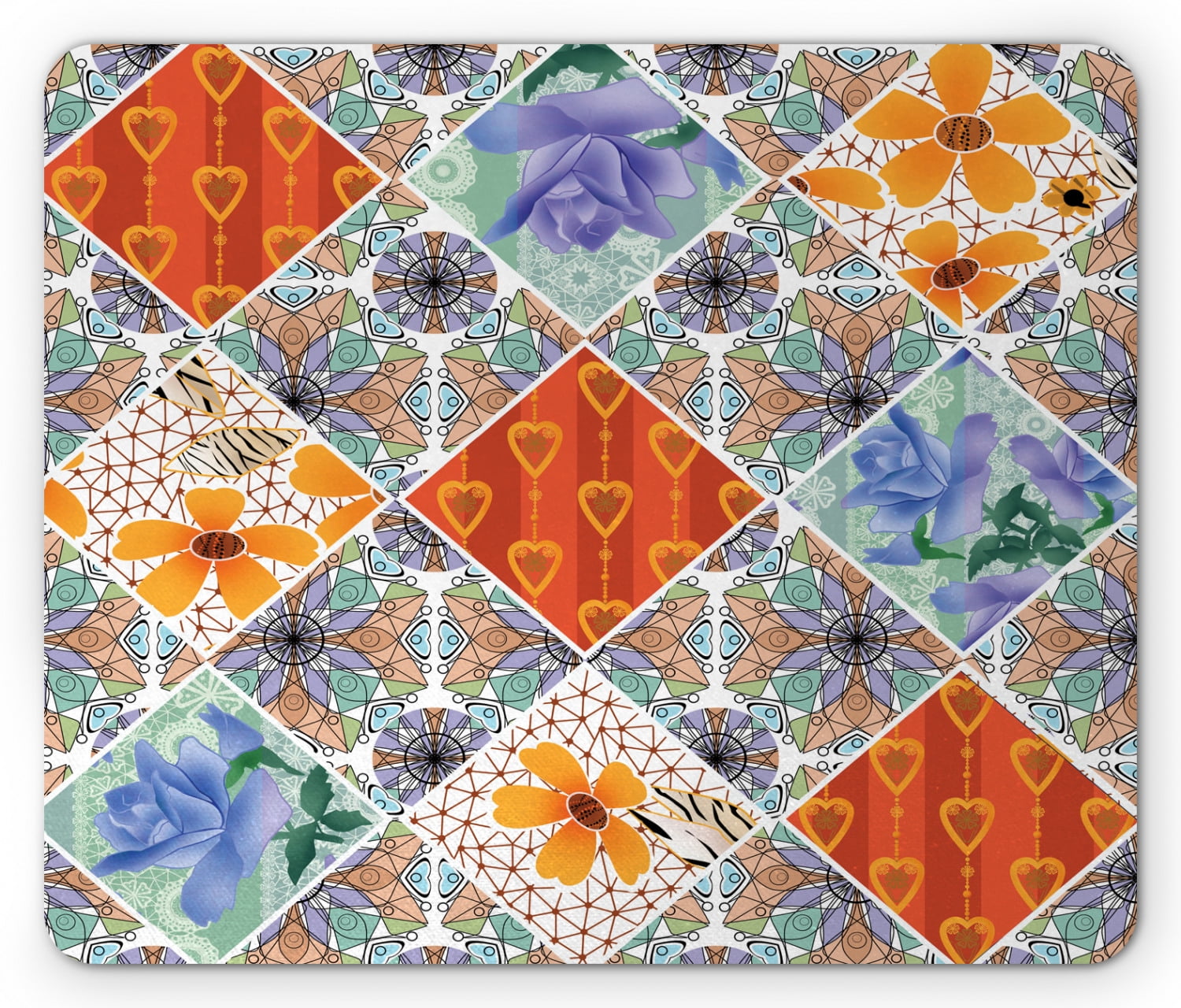 Country Mouse Pad, Patchwork with Heart and Swirling Flower Pattern ...