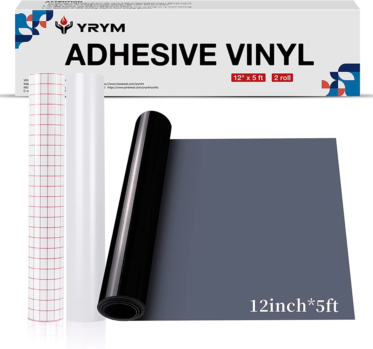 Permanent Vinyl Rolls - 12" x 5FT Glossy Black Vinyl Roll and White ...
