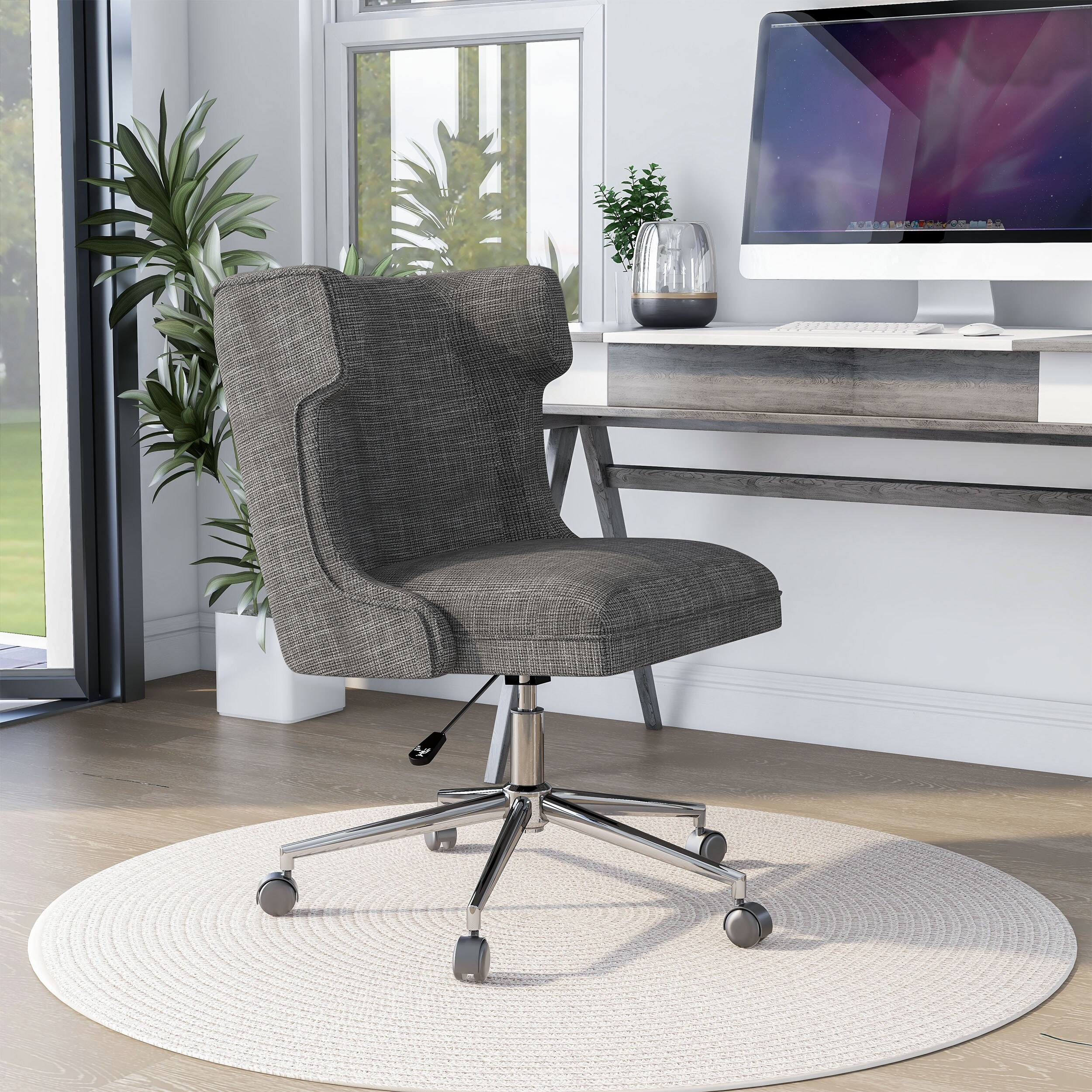 Furniture of America Milton Modern Grey Fabric Wingback Swivel Desk ...