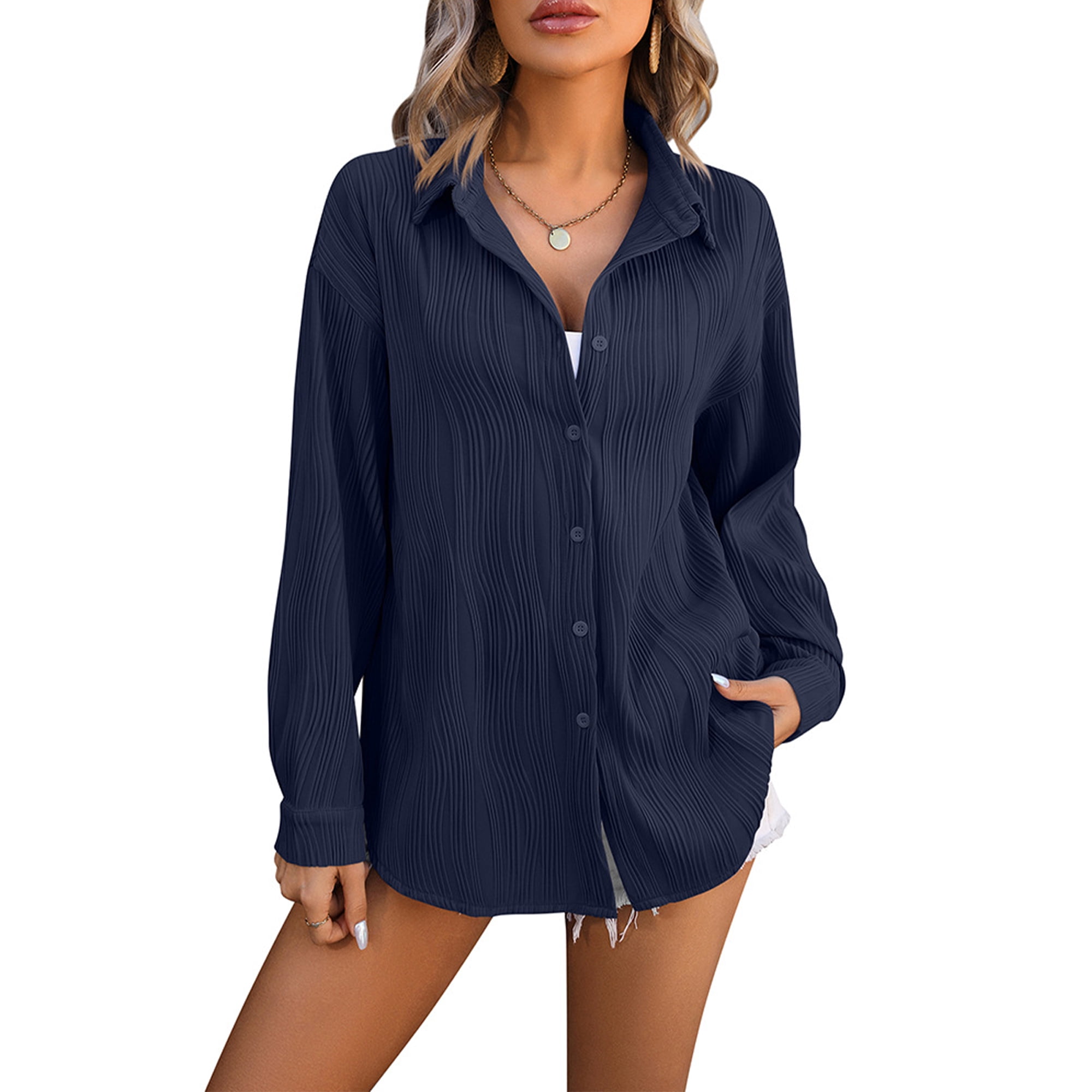 Click here for Eyiiye Women Button Down Shirt Ladies Solid Color... prices