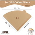 200 Count Cone Coffee Filters, Size 02 Natural Unbleached Paper Filter ...