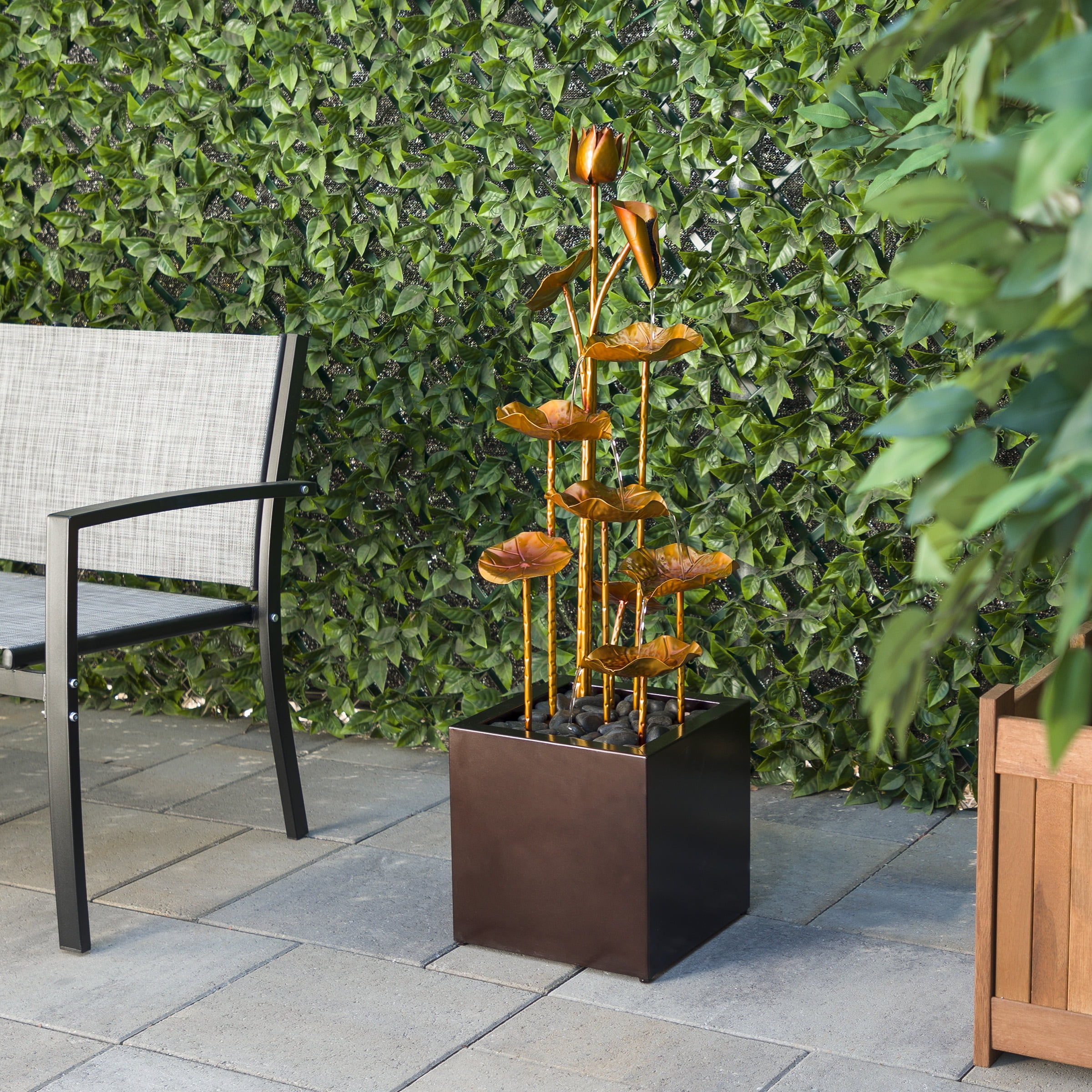 Alpine Corporation 43" Tall Outdoor Cascading Leaves Metal Fountain ...