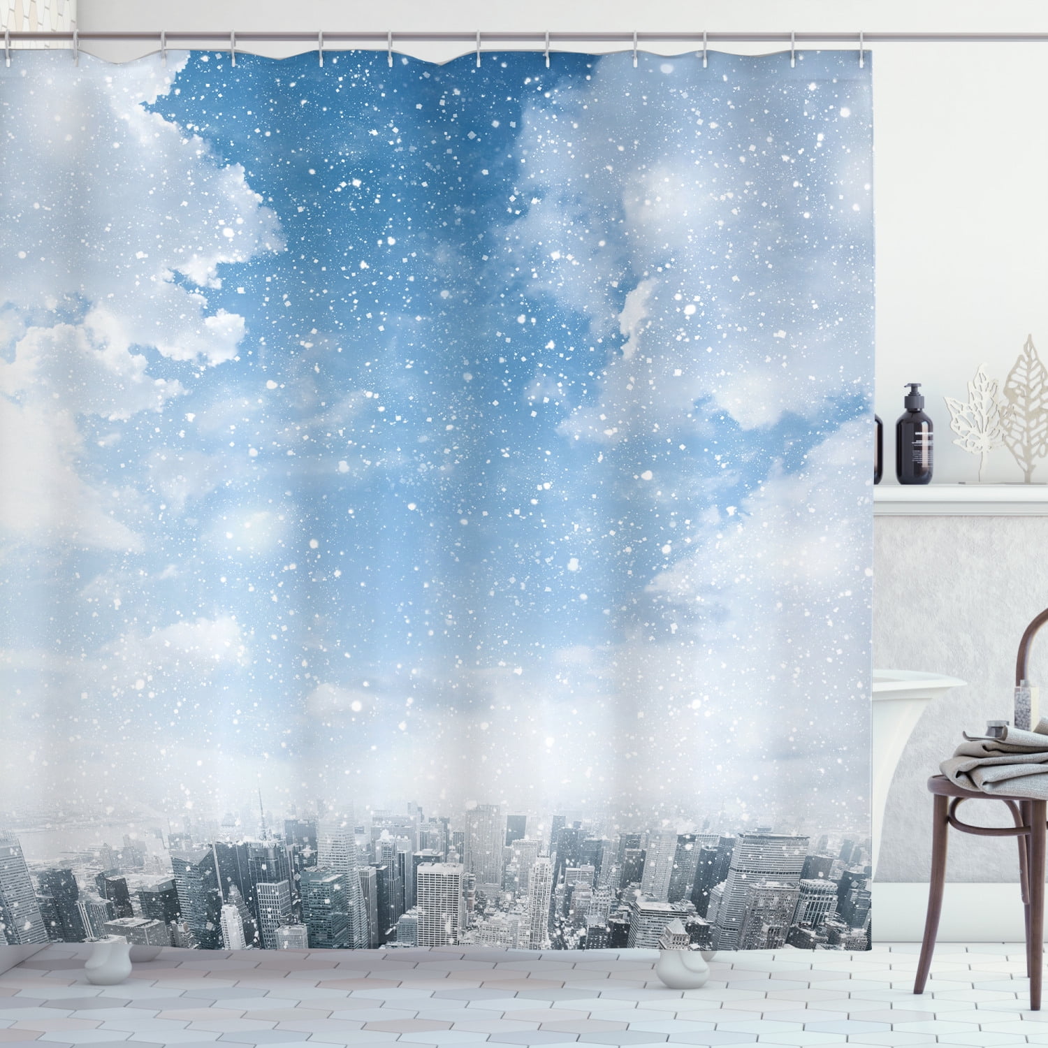 Winter Shower Curtain, Snow Falling Down on New York City Urban Life ...