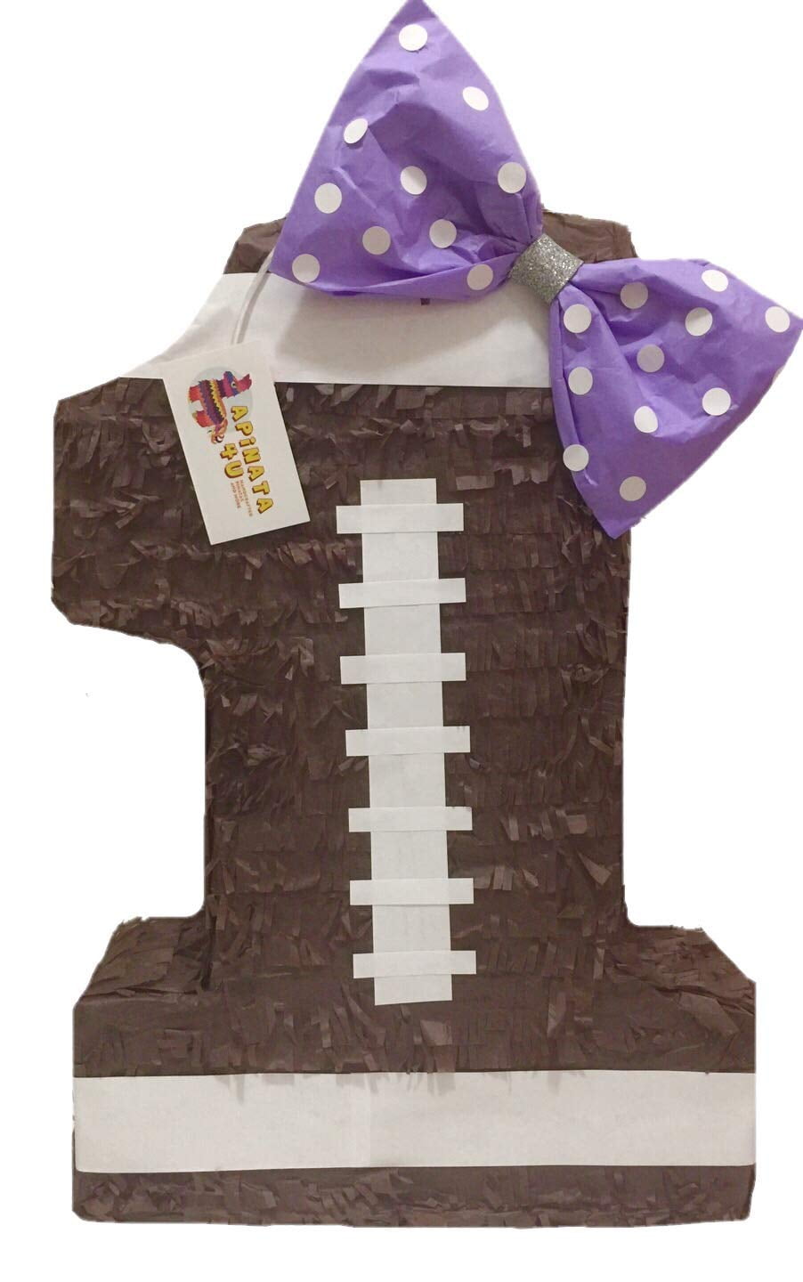 APINATA4U 20" Tall Brown Football Theme Pinata with Lavender Bow ...