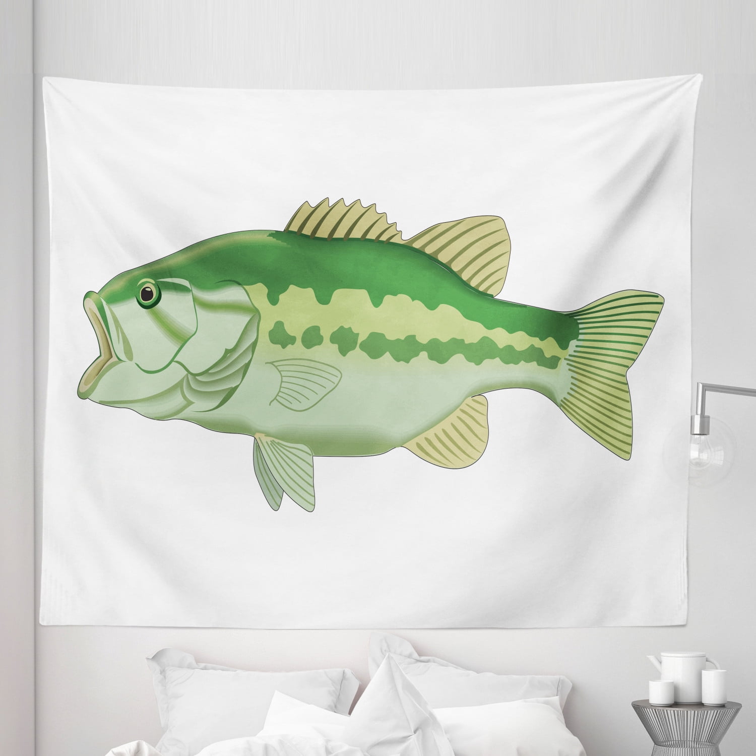 Bass Fish Tapestry, Open Mouth of Sea Animals Life Outdoor River ...