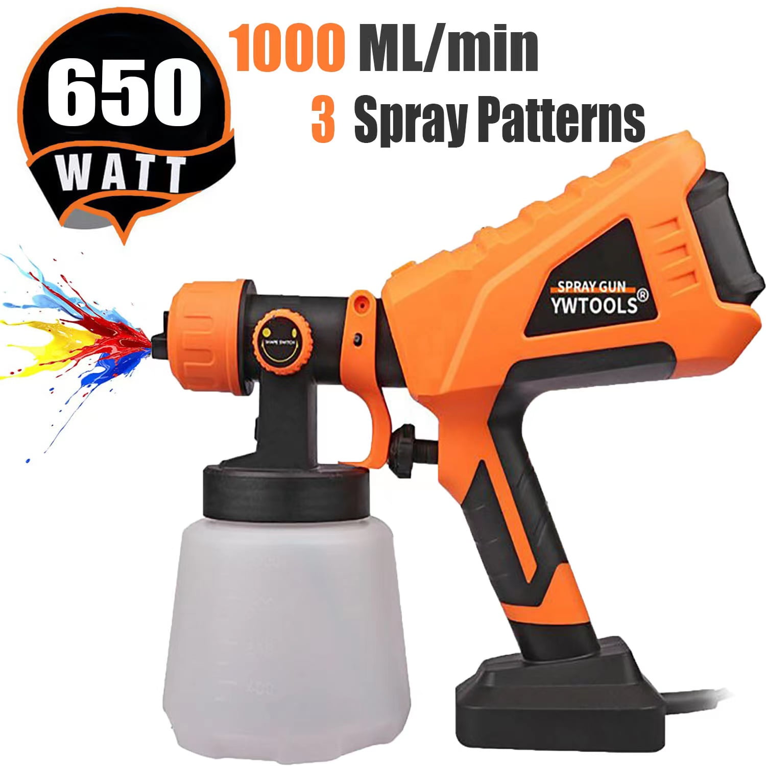 Ywtools Electric Paint Sprayer 650W Spray Gun with 1000ml Large ...