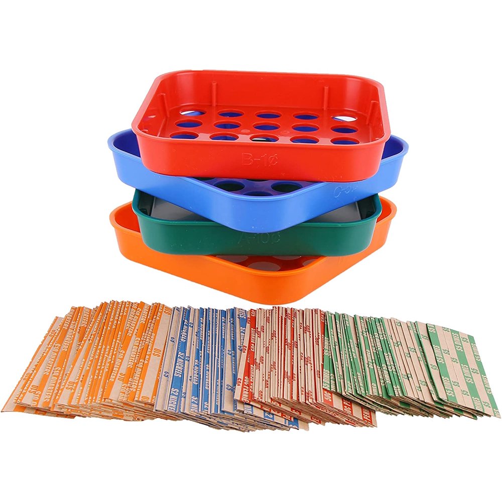 Coin Sorters Tray & Coin Counters - 4 Color-Coded Coin Sorting Tray ...