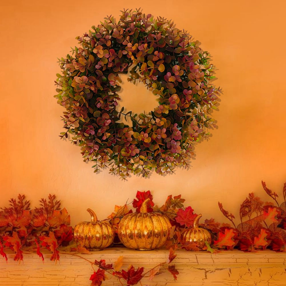 Artificial Fall Wreath for Front Door Autumn Eucalyptus Wreath with ...