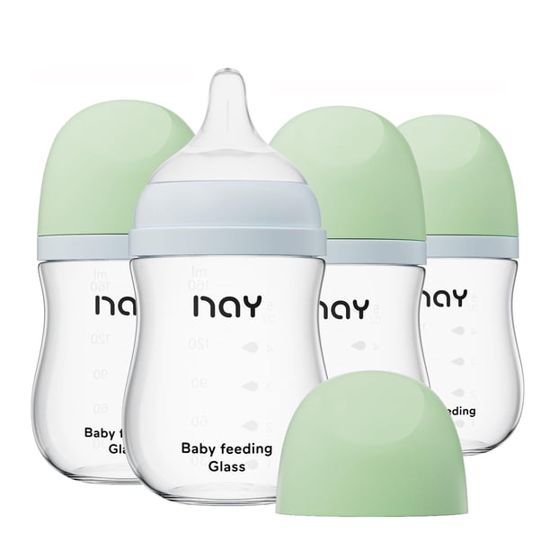 Set de 4 biberones de vidrio yanyoyo cuello ancho 160 ml anti-cólicos ...