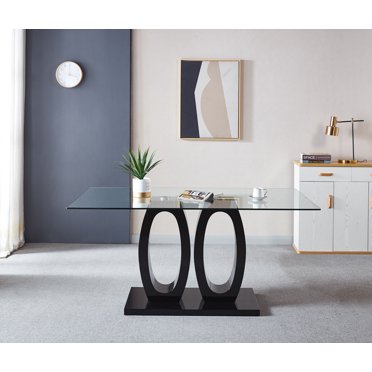 Contemporary Glass-Insert Dining Table, Black - Walmart.com