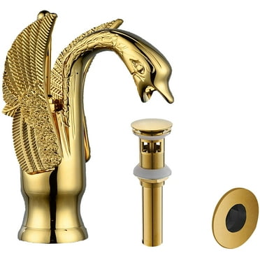 "Zovajonia Gold Swan Bathroom Sink Faucet, 3 Hole 8"" Widespread ...