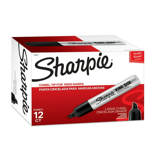 Sharpie King Size Permanent Markers, Large Chisel Tip, Black, 12 Count ...