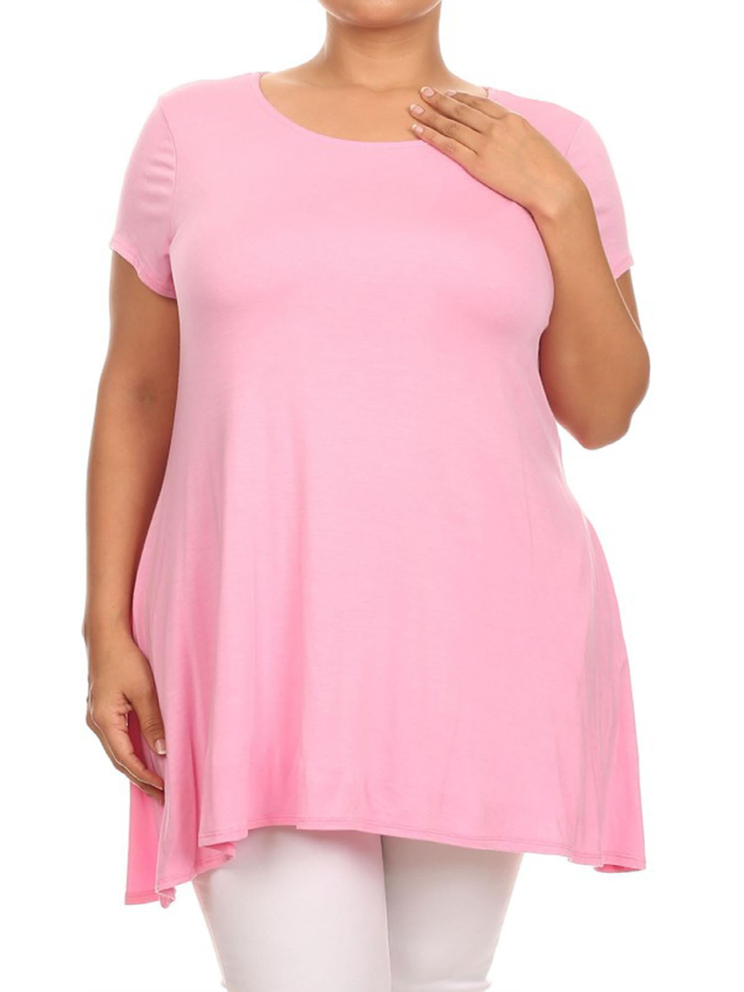 Moa Collection Womens Plus Size Solid Casual Loose Fit Pocket Tunic