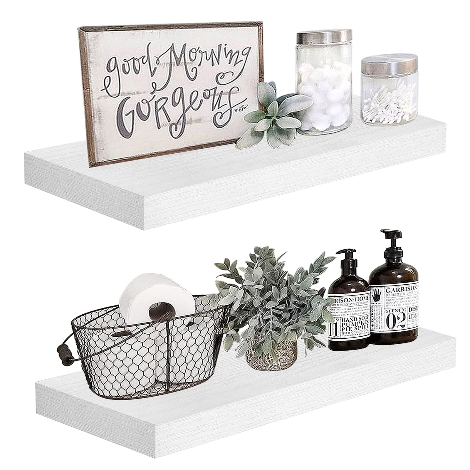 White Floating Shelves Wall Shelf 24 inches Long Modern Bathroom ...