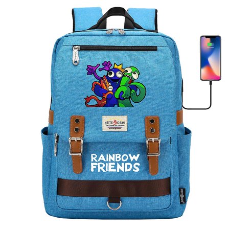 Rainbow friends Backpack Travel Bag with USB Student Bag_sky blue ...