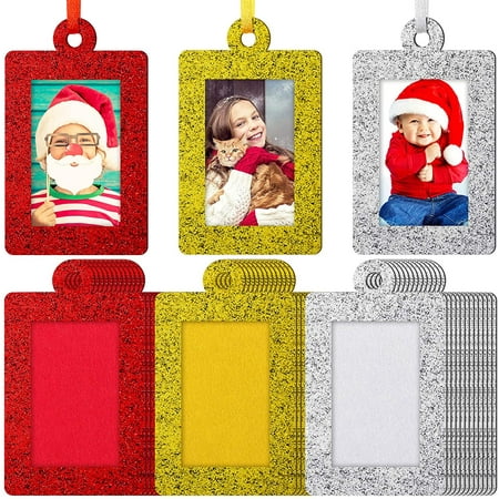 36 Pieces Christmas Photo Ornament Frames Mini Felt Glitter Hanging ...