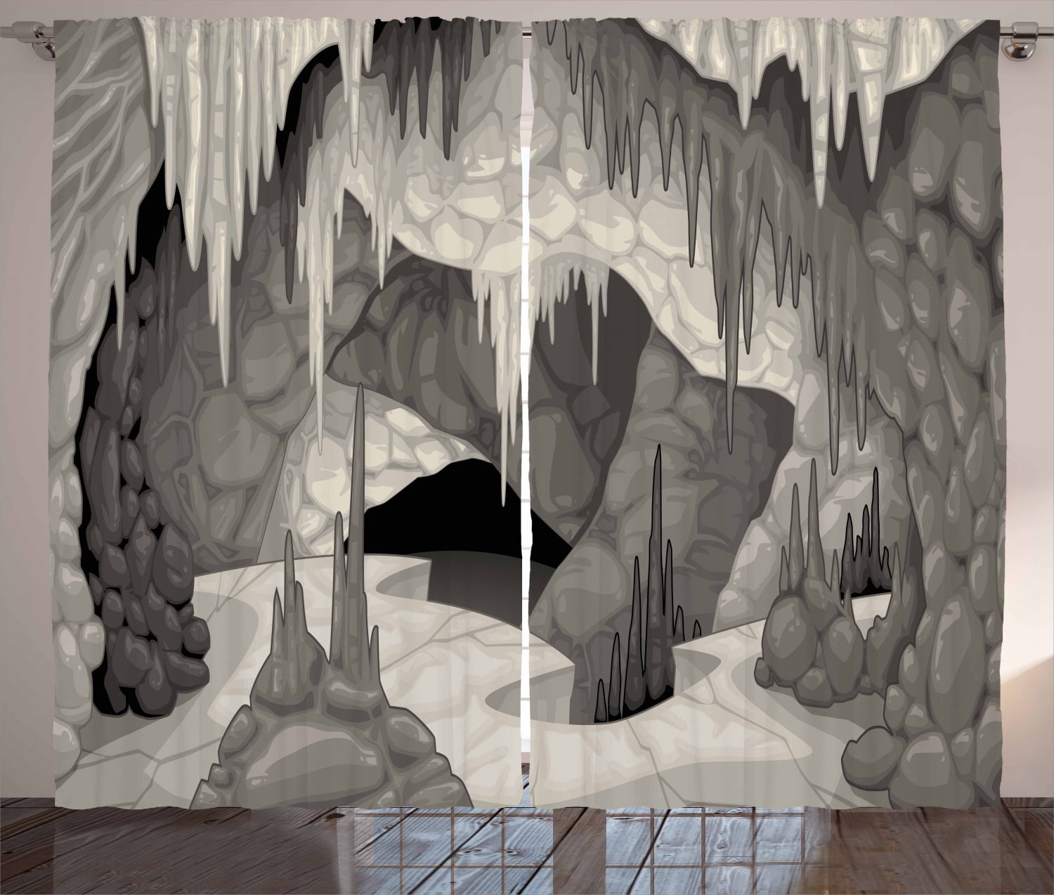 Cave Curtains 2 Panels Set, Inside the Cavern with Stalagmites ...