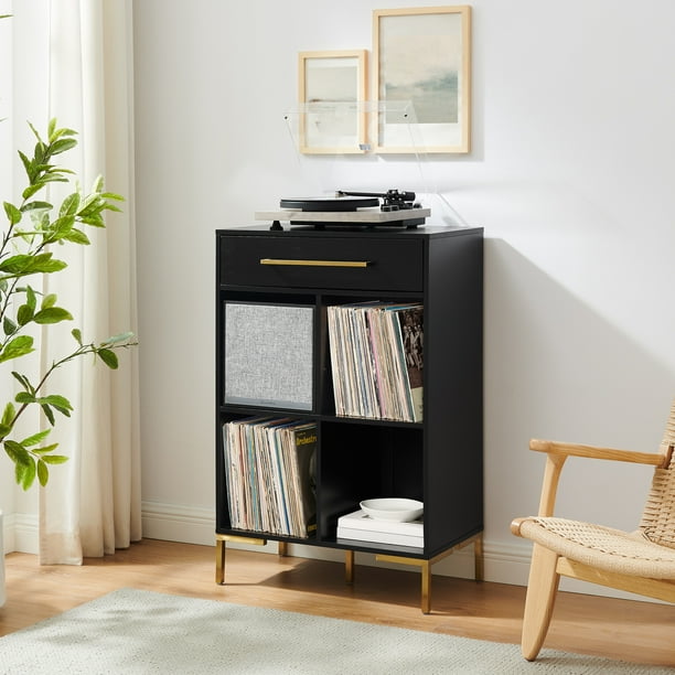 Juno Record Storage Cube Bookcase With Speaker Black - Bookcase ...