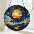 Celestial Moon Stained Glass Style Suncatcher Window Hanging, Starry ...