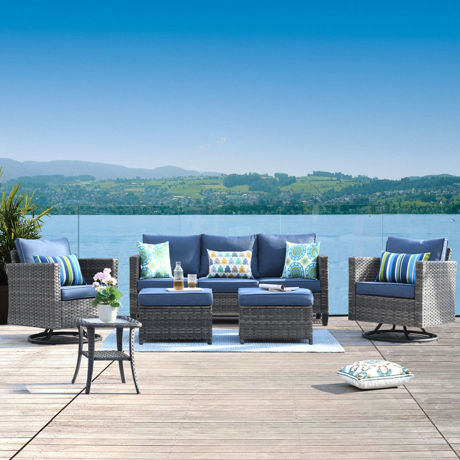 Buy Ovios Outdoor Patio Furniture with 360° Swivel Rocking Chairs 6 ...