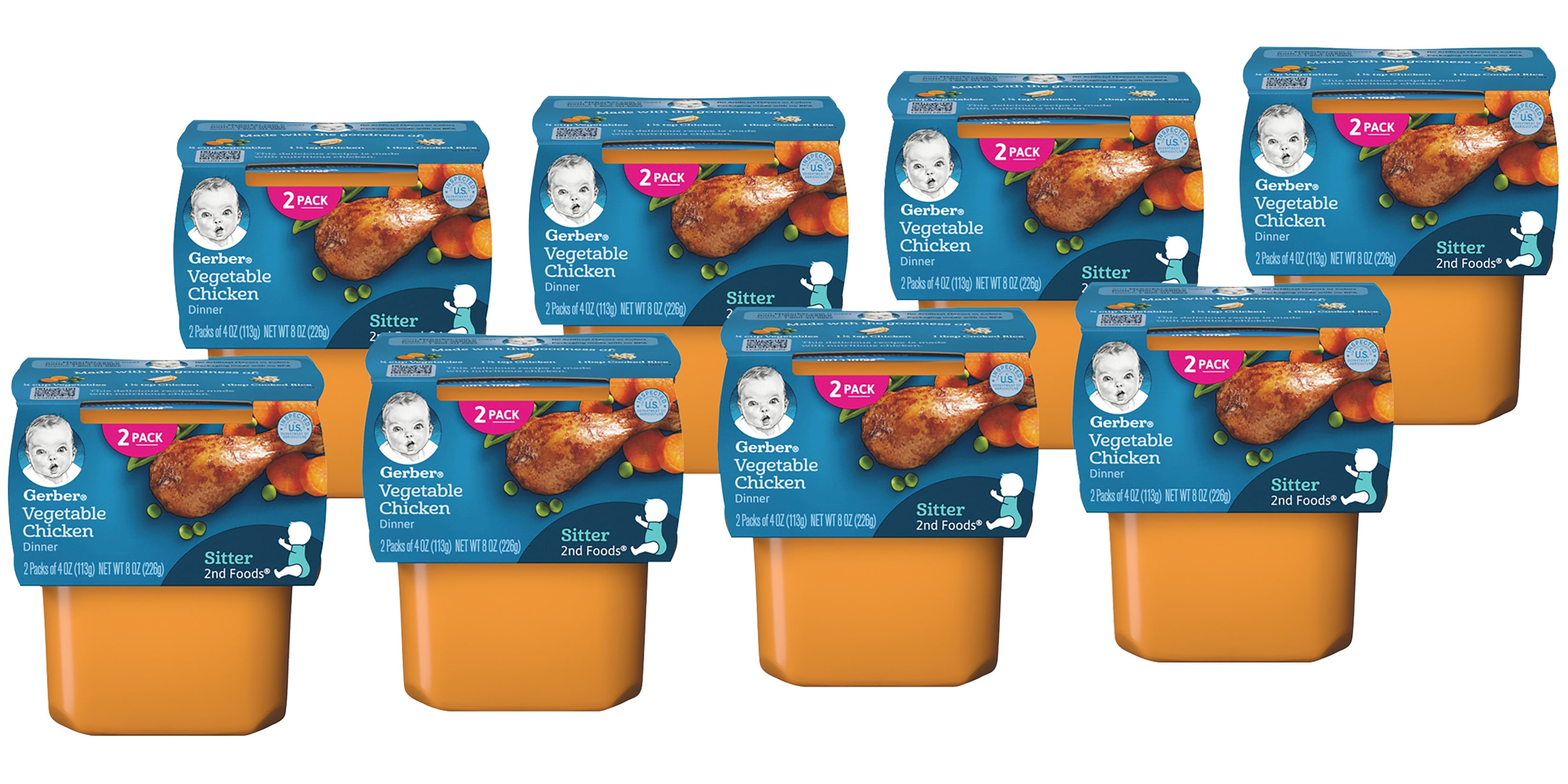 Gerber 2nd Foods Baby Foods, Vegetable Chicken Dinner, 4 oz Tubs (8 ...