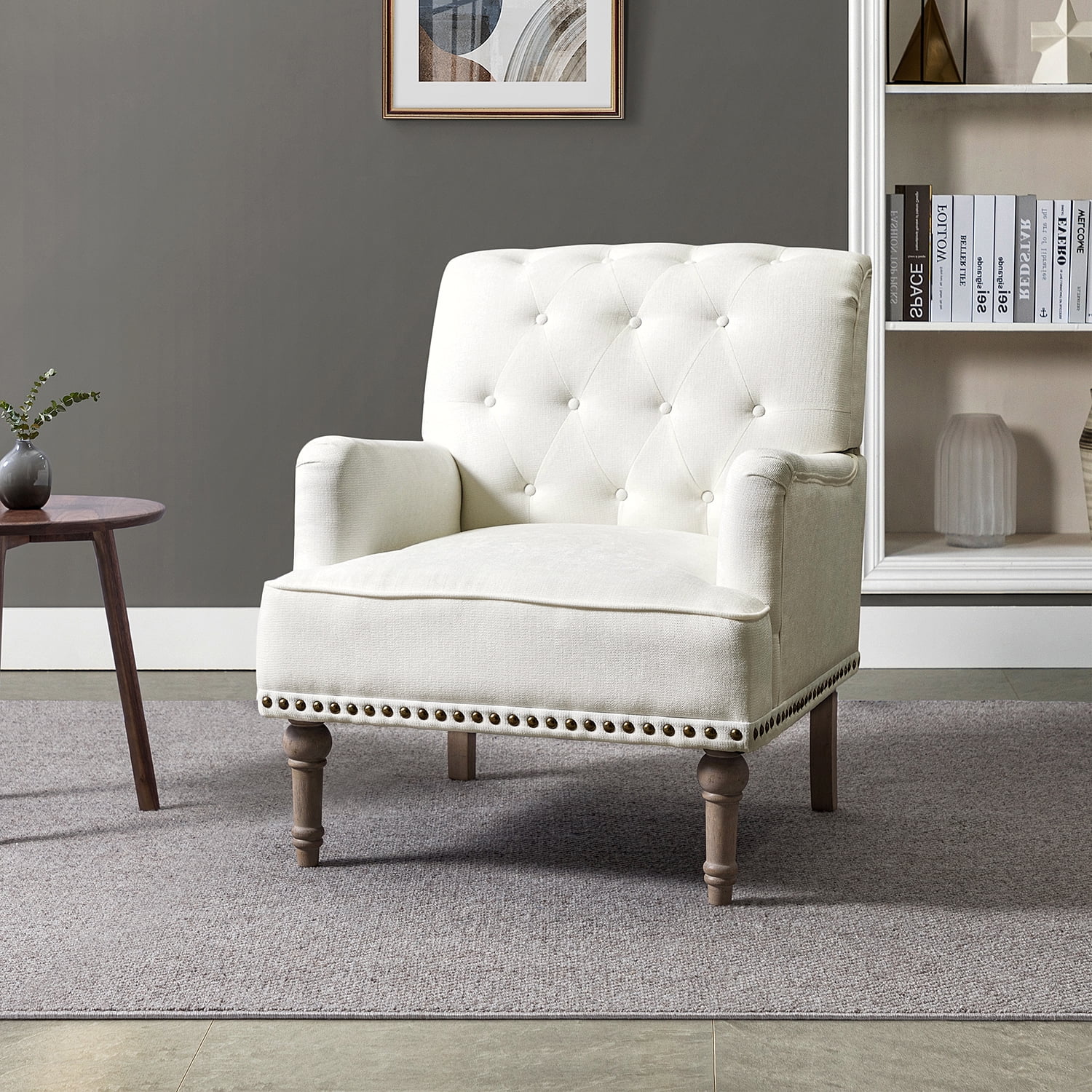 ARTFUL Wooden Armchair with Nailhead Trim and Carved Legs, Comfy Accent ...