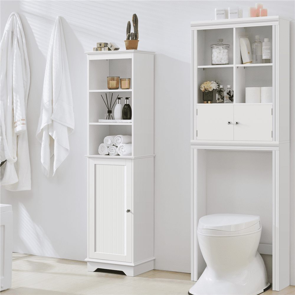 Alden Design Wooden Slim Bathroom Floor Cabinet for Small Space White Walmart