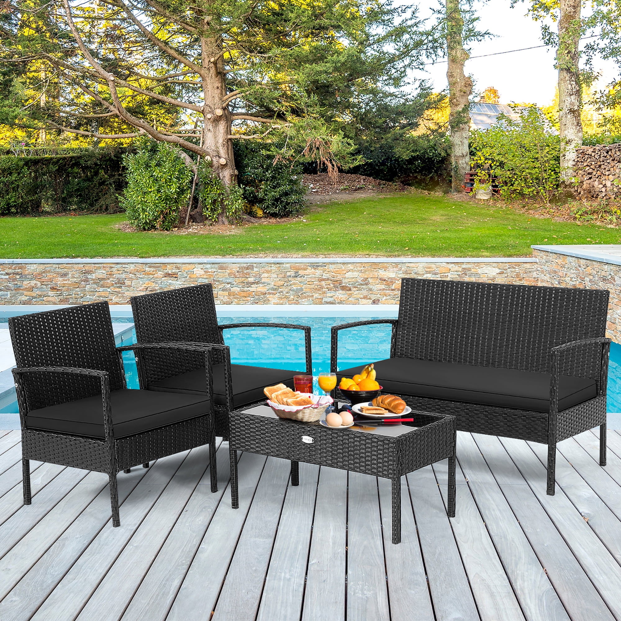 Click here for Costway 4 Pcs Patio Rattan Furniture Set Cushioned... prices