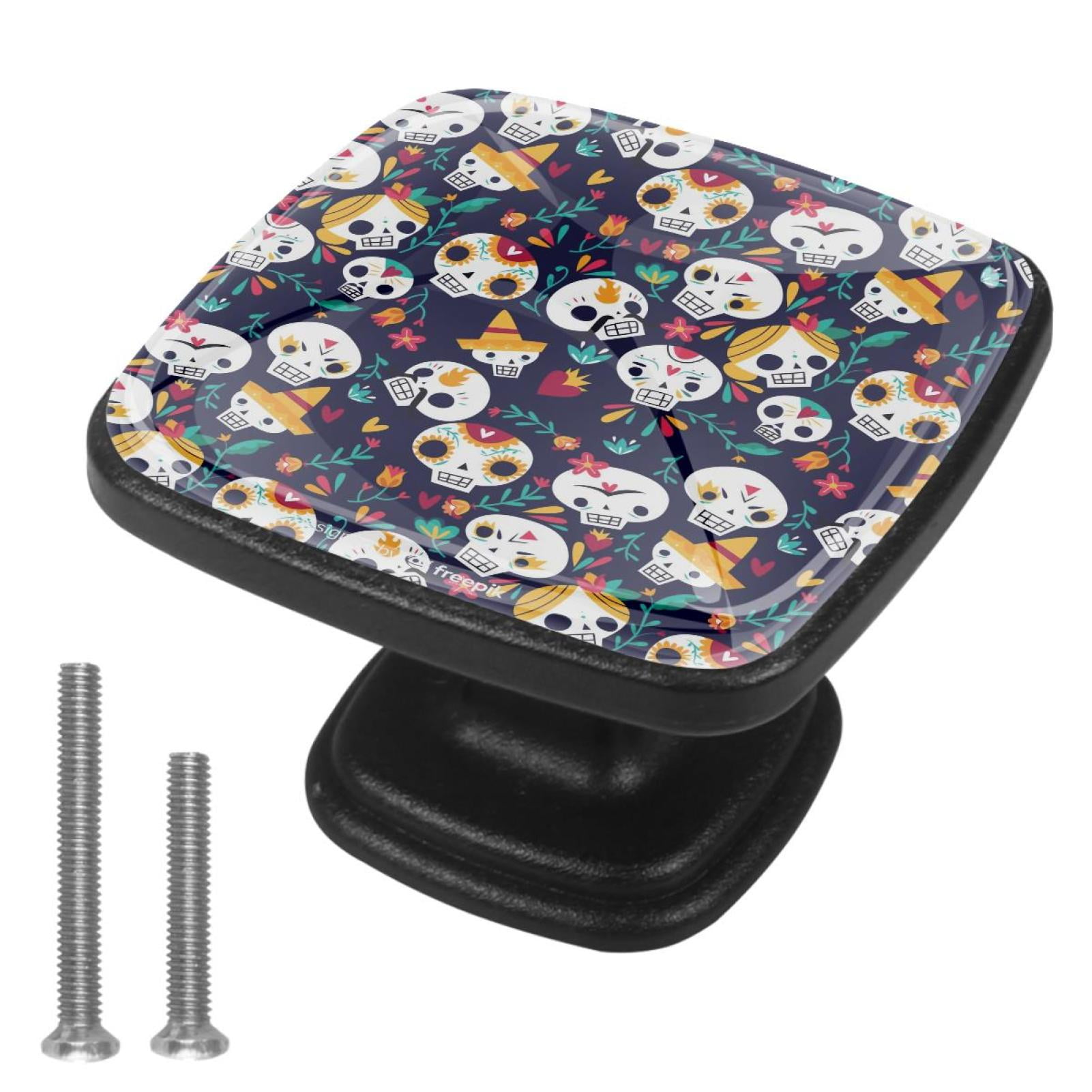 4 Pcs Cabinet Handle Drawer Pulls Skull Knobs with Screws Square ...