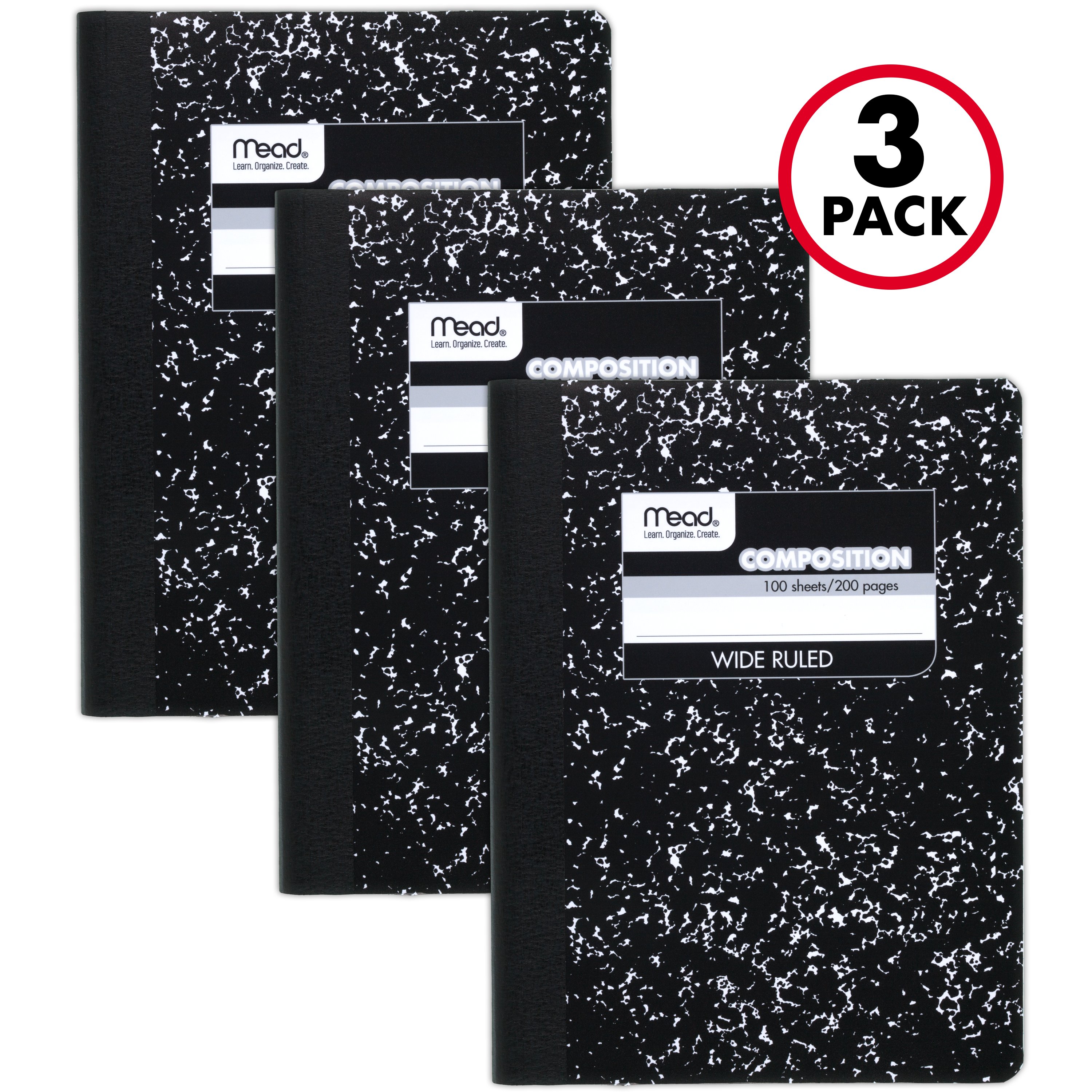 Mead Composition Book Wide Ruled 100 Sheets Black Marble 3 Pack Mead Composition Book Wide Ruled 100 Sheets Black Marble 3 Pack