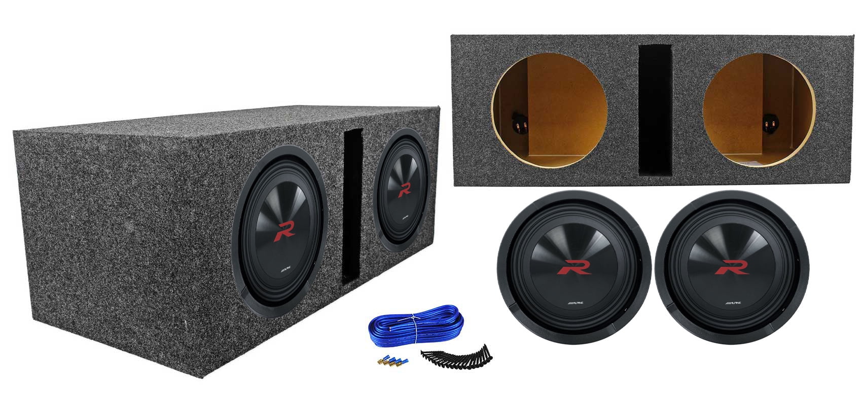 2) Alpine R2-W10D2 10" Type-R 750w Car Audio Subwoofers+Vented Sub Box ...