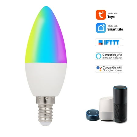 WiFi Smart Bulb RGB + W + C LED Candle Bulb 5W E14 Dimmable Light Phone APP SmartLife / Tuya ...