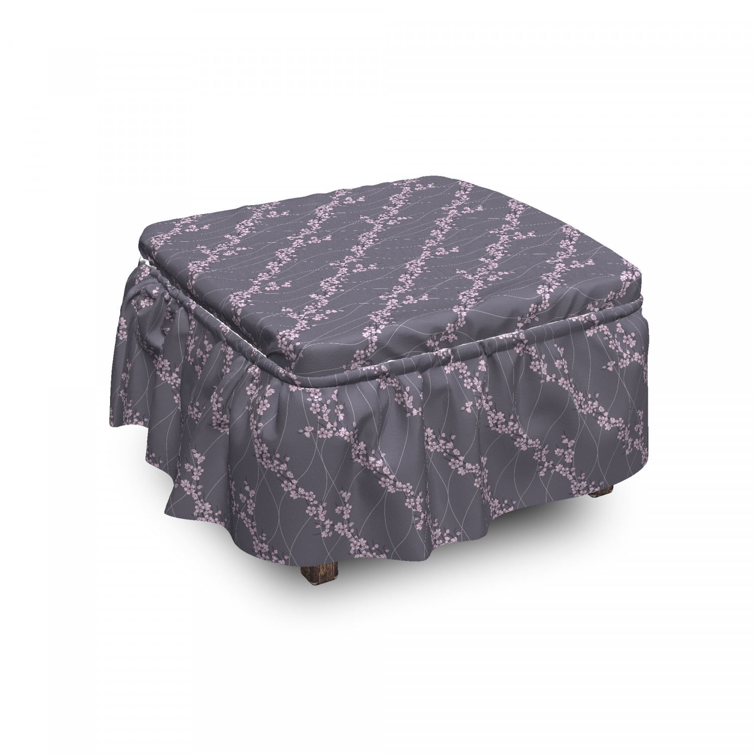 Floral Ottoman Cover, Japanese Sakura, 2 Piece Slipcover Set with ...
