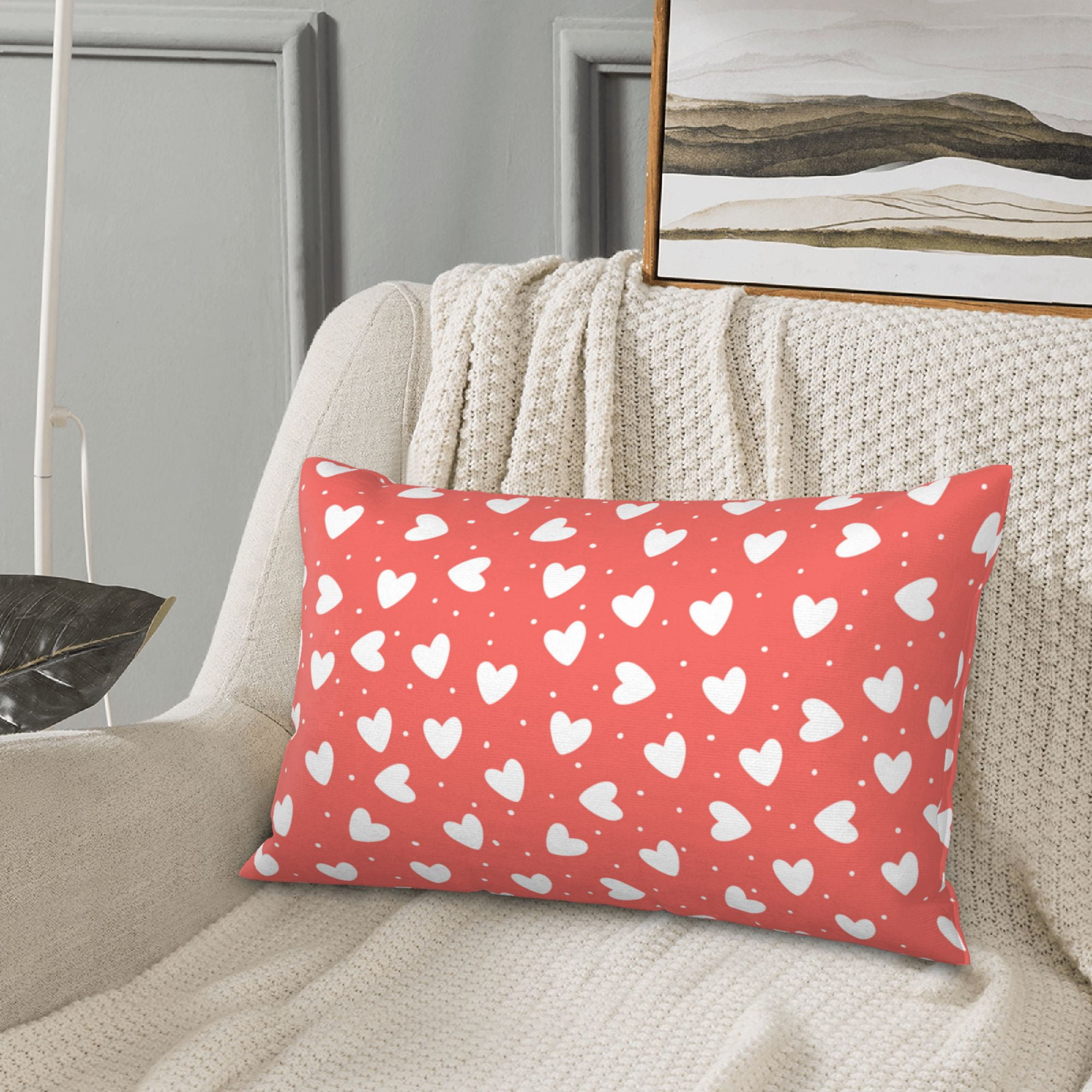 ZNDUO Rectangular Plush Cushion Cover, Red Hearts Hand Drawn Pattern ...