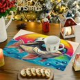 7 Piece Linen Table Runner and Placemats Set, Fish Sunglasses Sunset ...
