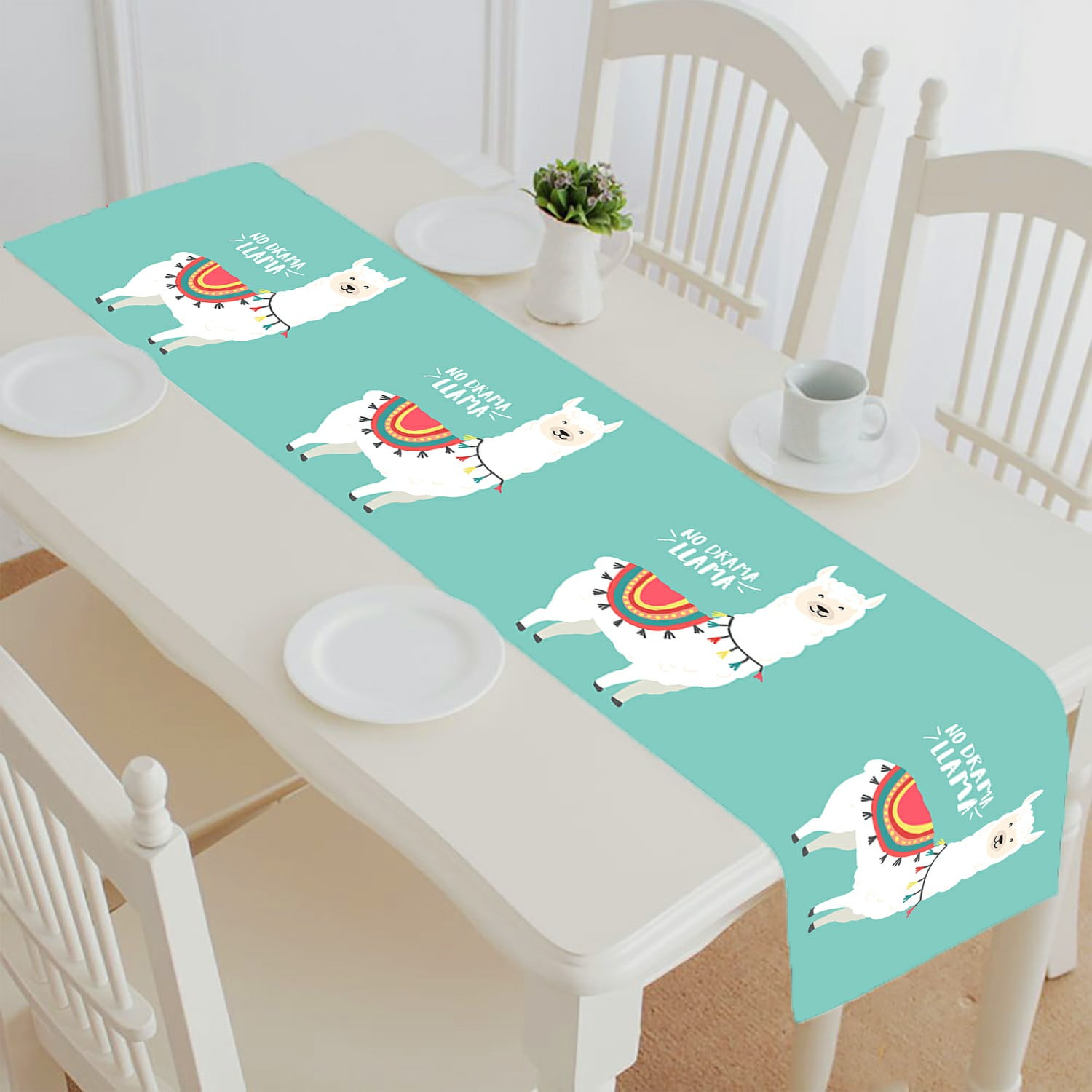 ABPHQTO Cute Cartoon Llama Design Table Runner Placemat Tablecloth For ...