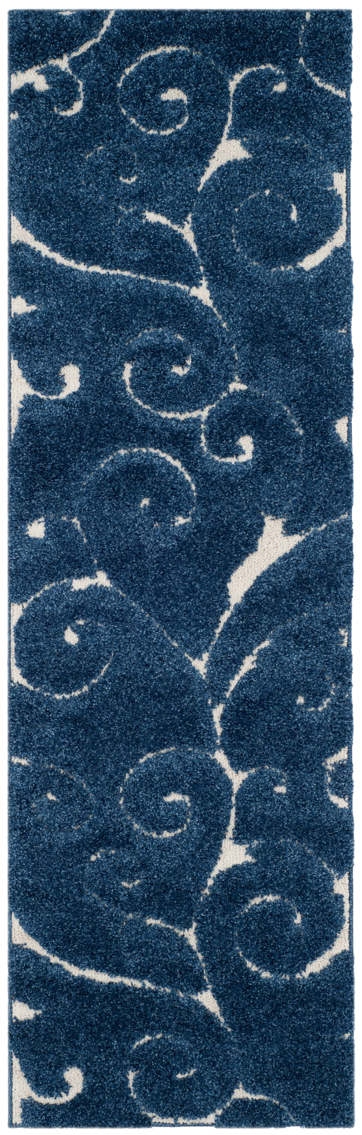 SAFAVIEH Florida Doug Floral Vines Shag Runner Rug, Dark Blue/Cream, 2 ...